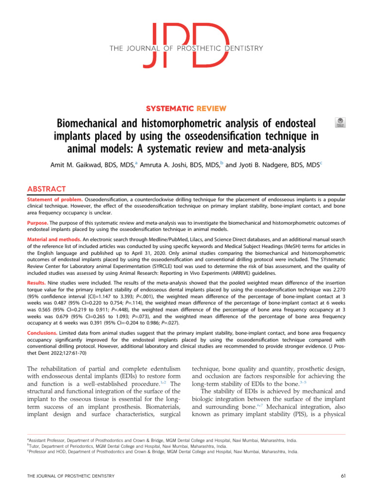 Biomechanical and Histomorphometric Analysis of en | PDF | Systematic ...