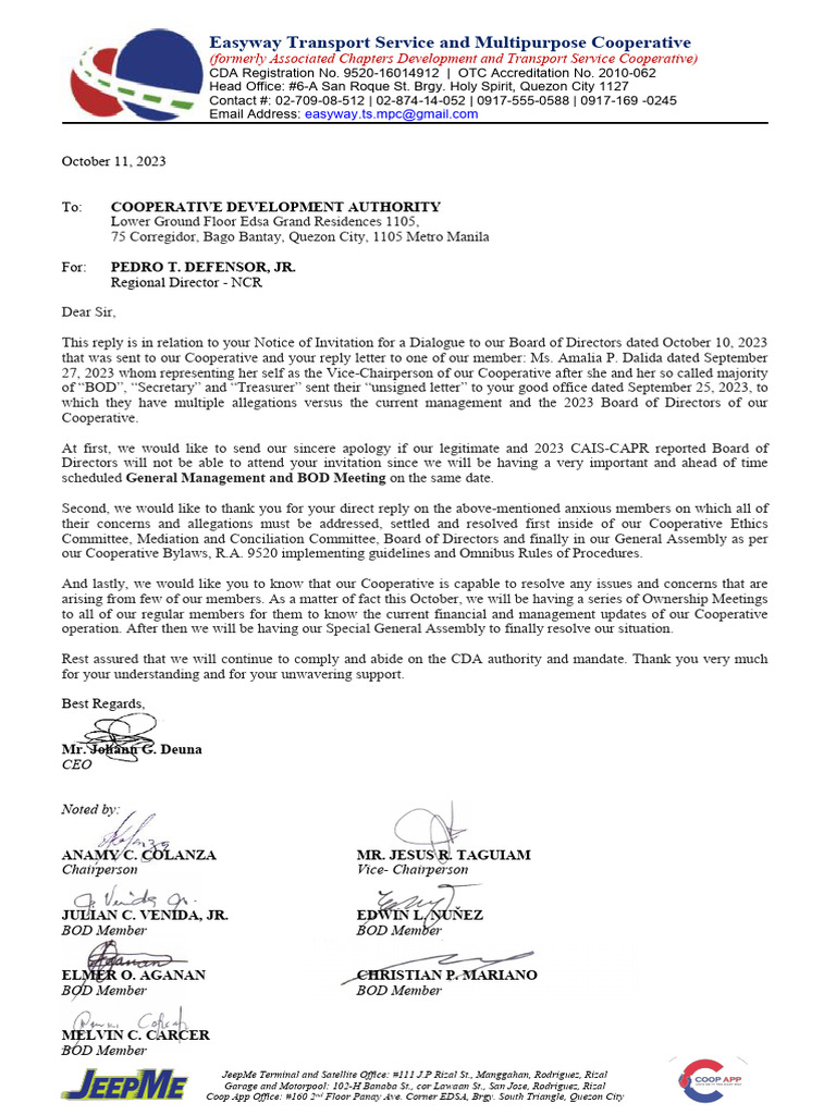 Letter To CDA NCR 10-11-2023 | PDF