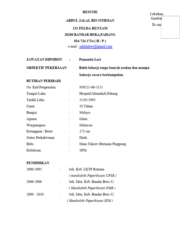 contoh resume terbaik 1 | PDF