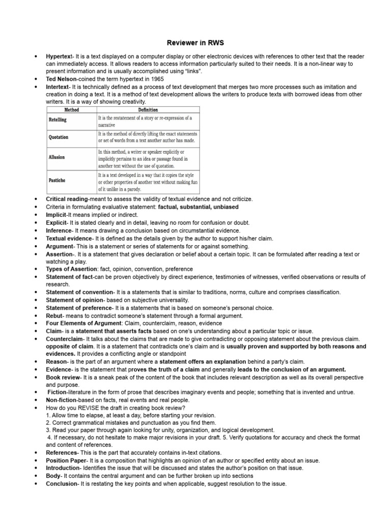 Reviewer in RWS | PDF | Argument | Evidence