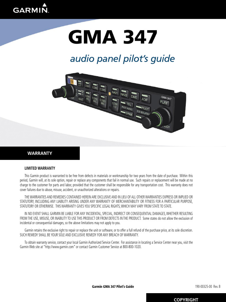 GMA347AudioPanel PilotsGuide | PDF | Headphones | Electronics