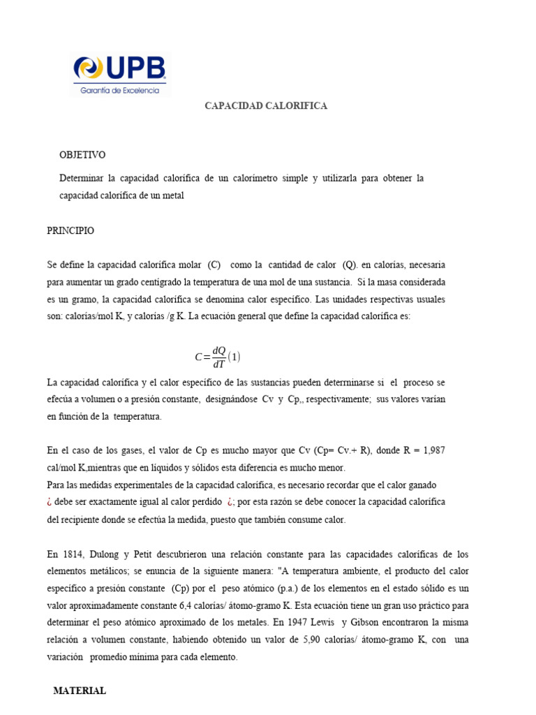 Guia N°2 Determinacion Capacidad Calorifica | Descargar gratis PDF ...