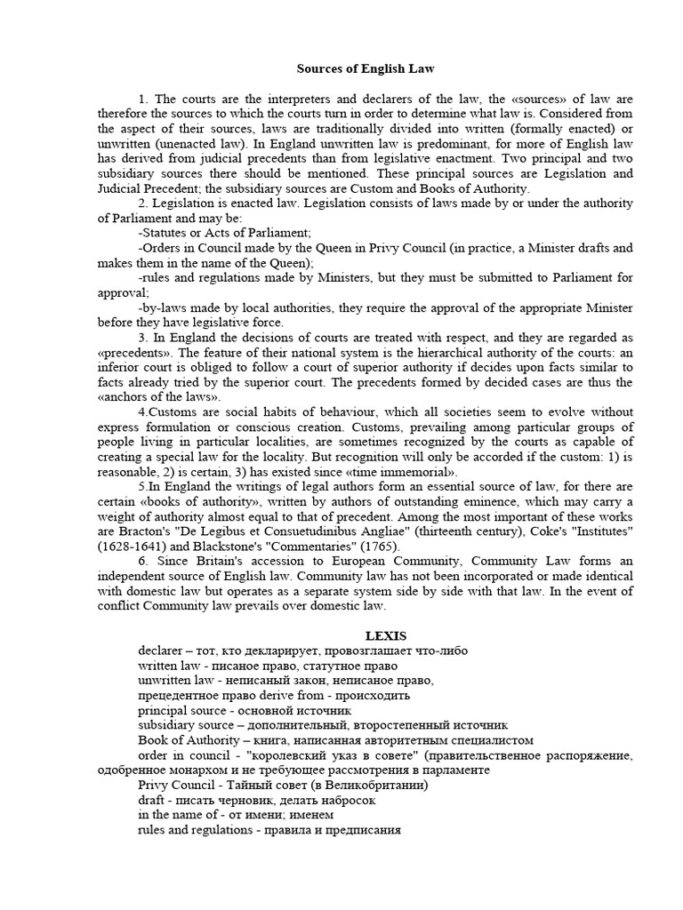 Sources of English Law For Students | PDF | English Law | Precedent