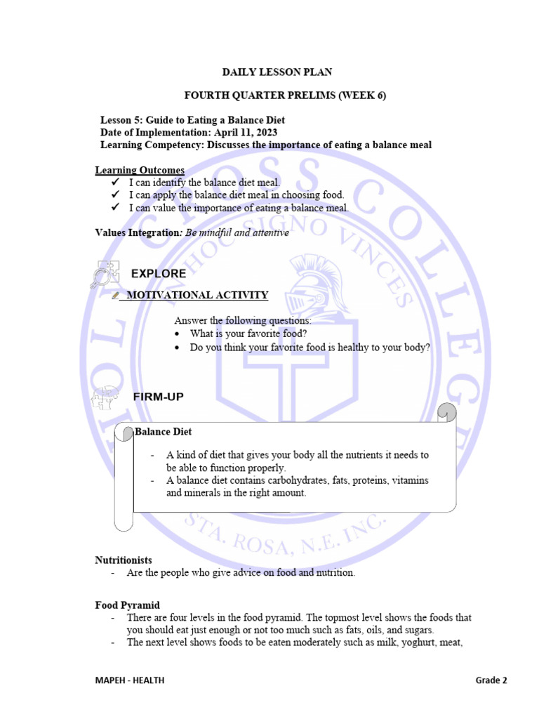 Grade 2 Lesson 5 Arts | PDF | Foods | Diet (Nutrition)