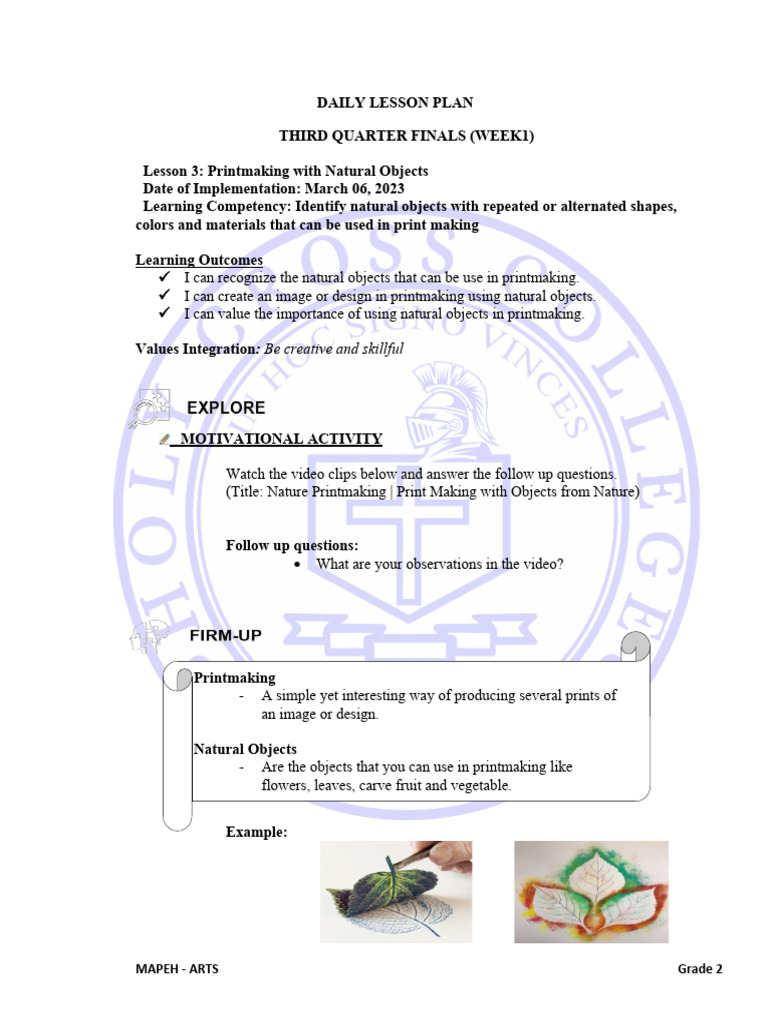 Grade 2 Lesson 3 Arts | PDF | Printmaking | Image