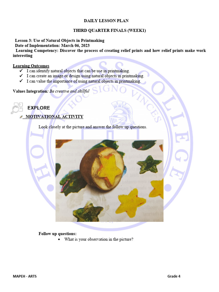 Grade 4 Lesson 3 Arts | Download Free PDF | Printmaking | Image