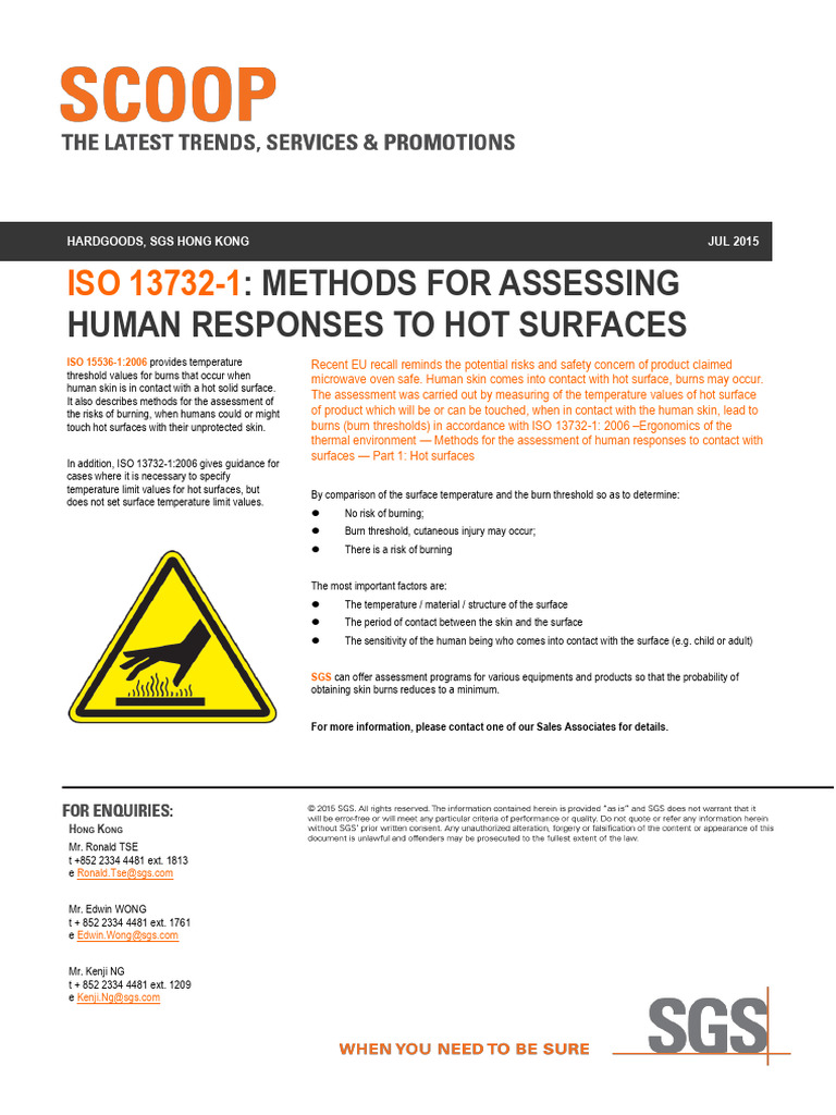 SGS ISO 13732 Methods For Accessing Human Responses To Hot ...