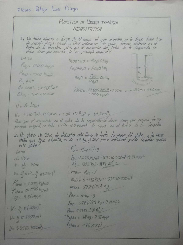 Practica N°6 Hidrostatica | PDF