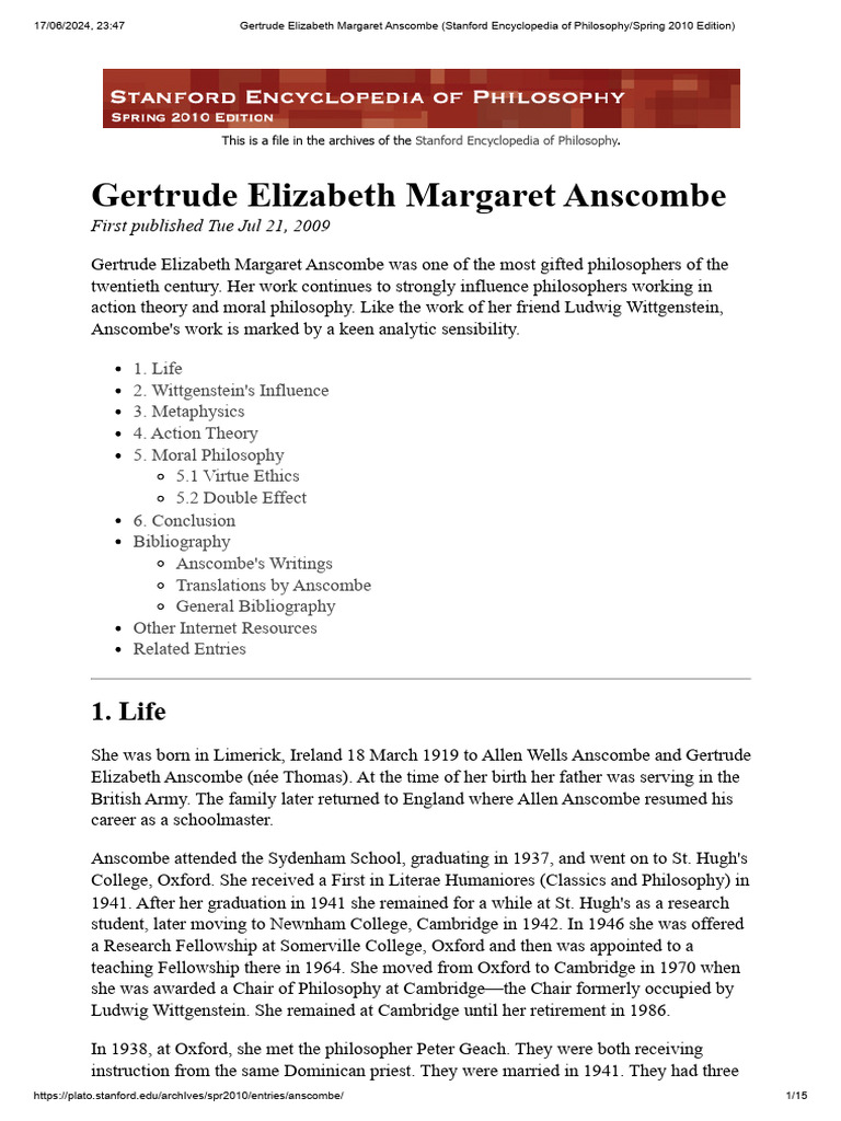 Gertrude Anscombe: Philosophy Overview | PDF | Intention | Causality