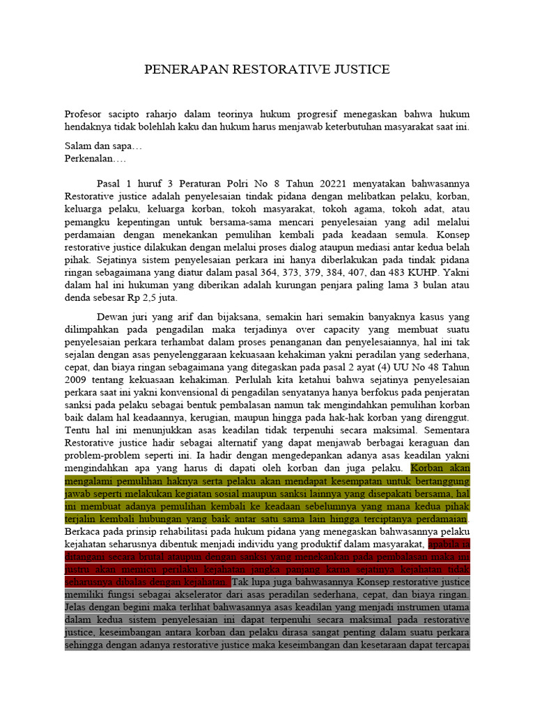 Penerapan Restorative Justice (Debat Polda) - 3 | PDF | Ilmu Sosial