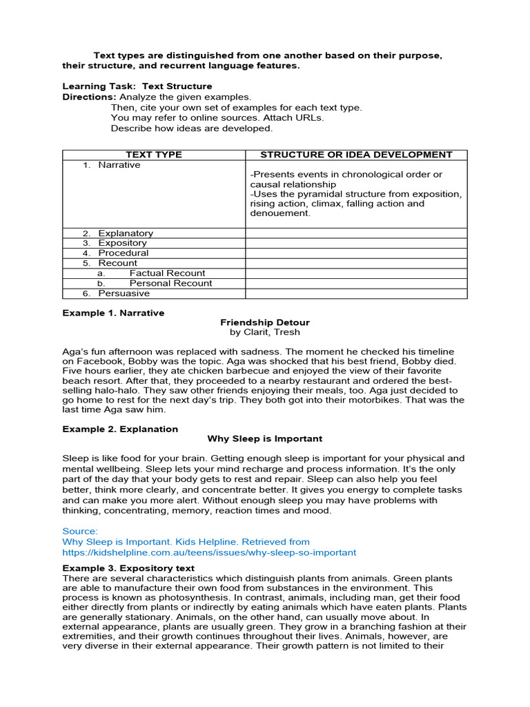 Lesson 5 Learning Task Text Structure Pdf Hand Washing