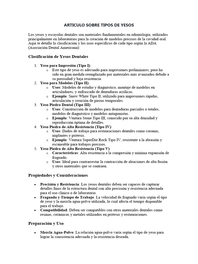 Articulo Sobre Tipos de Yesos | PDF | Yeso | Materiales