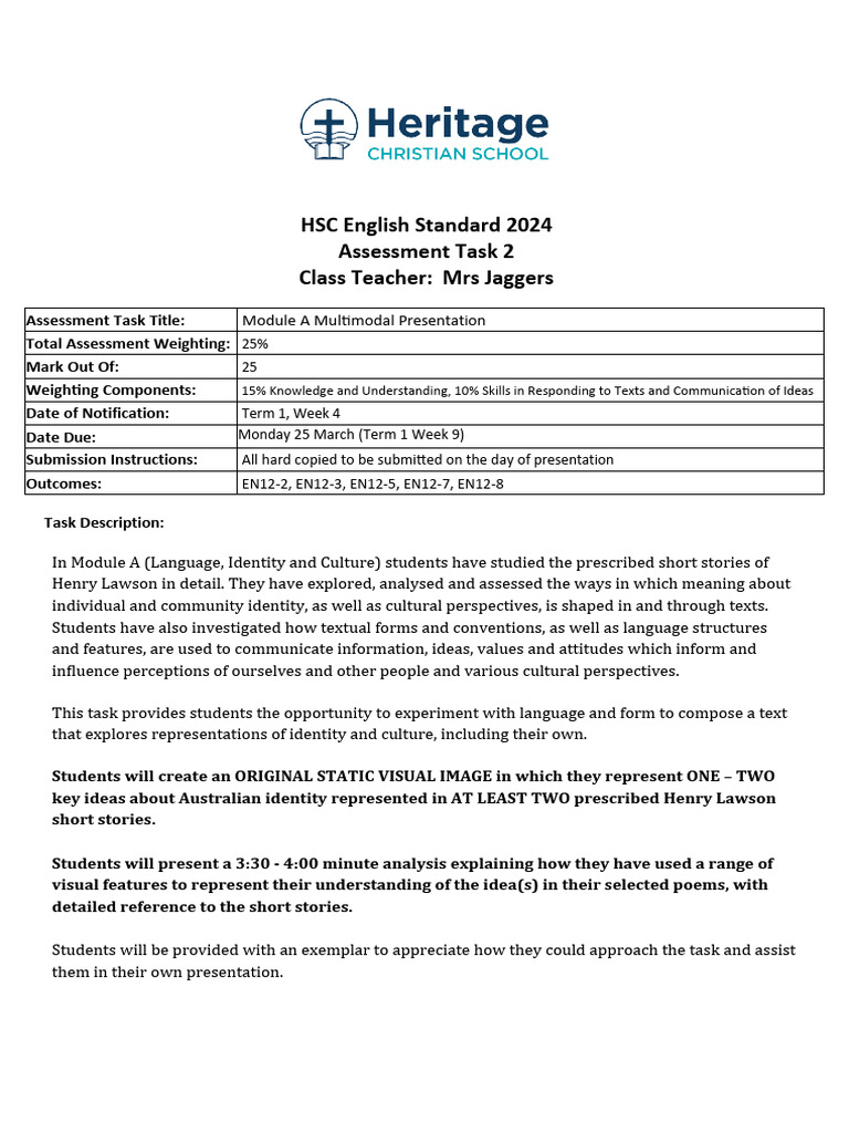 English Standard Assessment Task - Multimodal HCS | Download Free PDF ...
