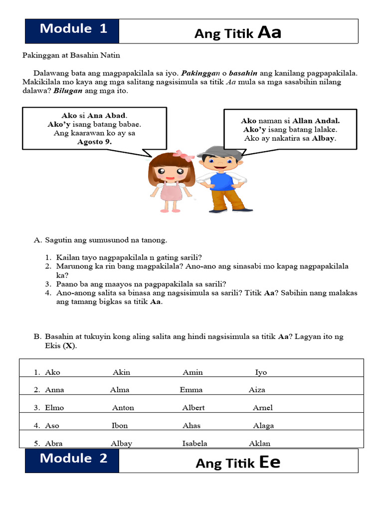 Filipino Kinder Modules (1st Quarter) | PDF