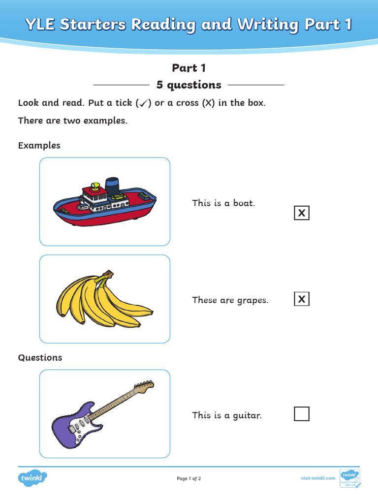 t-e-1681287309-esl-yle-starters-reading-and-writing-part-1-worksheet-2-kids-pre-a1_ver_1 | PDF