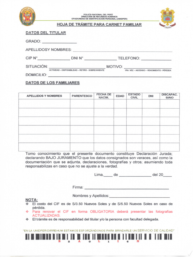 HOJA DE TRAMITE PARA CARNET FAMILIAR | PDF