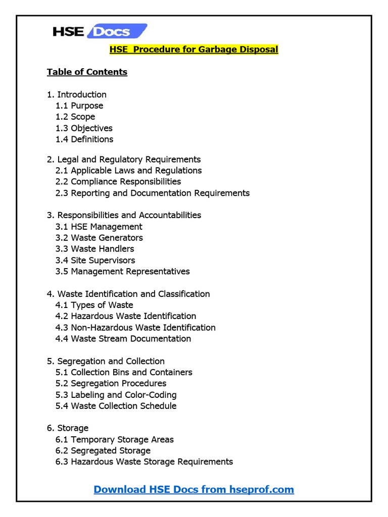 HSE Operational Control Procedure For Garbage Disposal | PDF | Waste ...