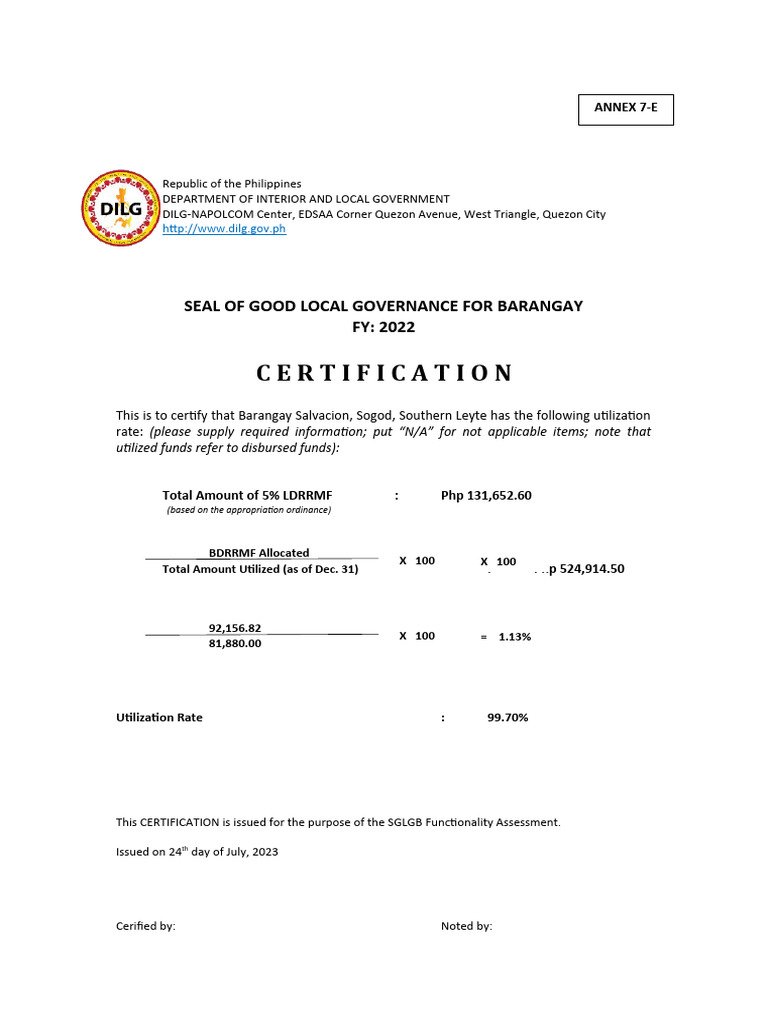 Fund Utilization Rate cert.-BDRRM FUND | PDF | Philippines