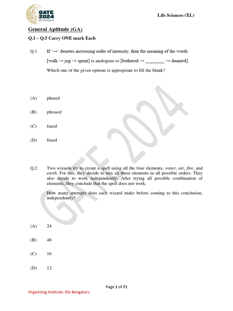Gate-2024 XL - Question Paper | PDF | Electricity Generation | Solar Power