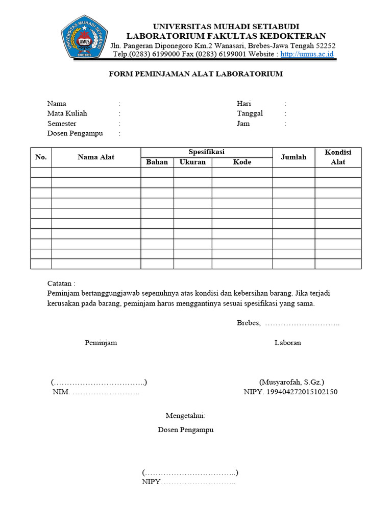 Formulir Peminjaman Alat Dan Permohonan Penggunaan Lab | PDF