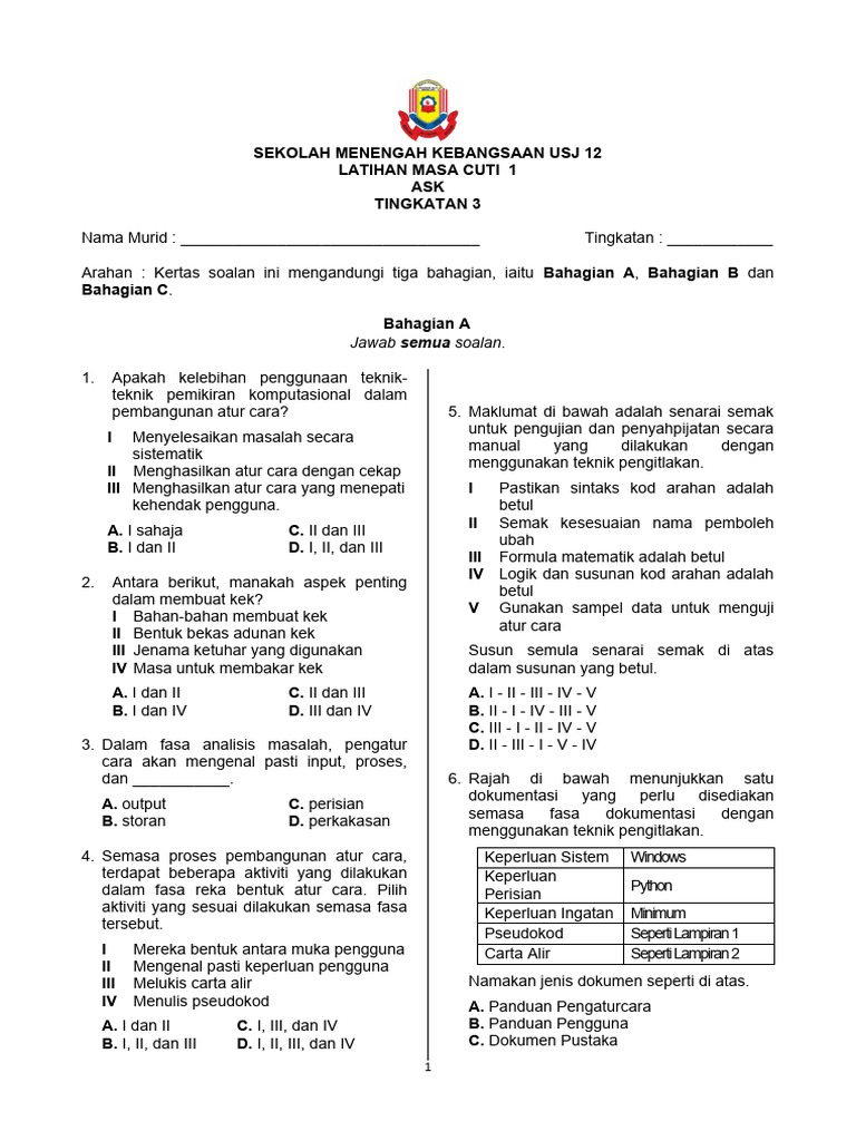 I Am Sharing 'LATIHAN MASA CUTI ASK F3 25.5.2024' With You | PDF