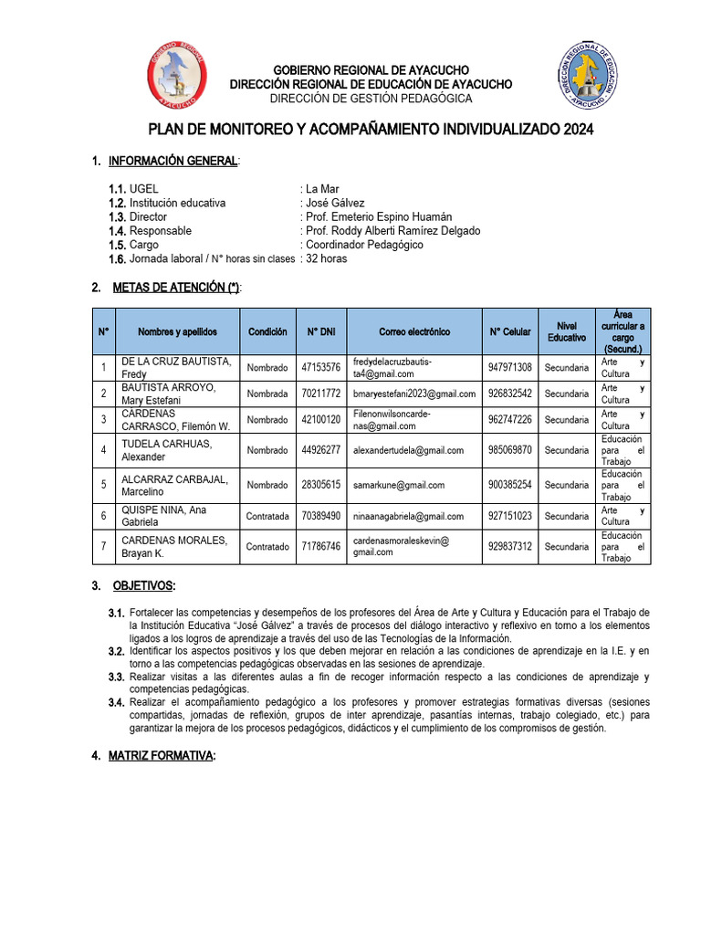 Plan de Monitoreo Educativo 2024 Ayacucho | PDF | Enseñando | Aprendizaje