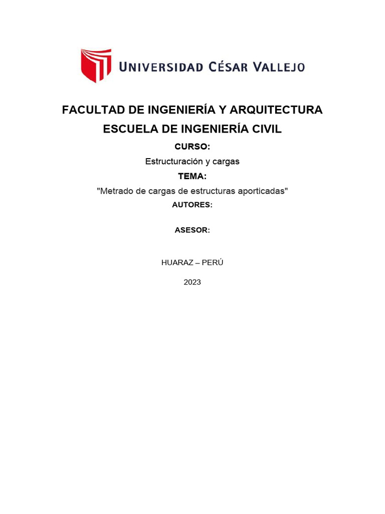 Metrado de Cargas de Estructuras Aporticadas | PDF | Columna | Hormigón