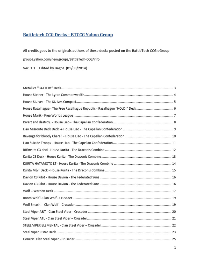 Battletech CCG Decks - BTCCG Yahoo Group | PDF | Battle Tech