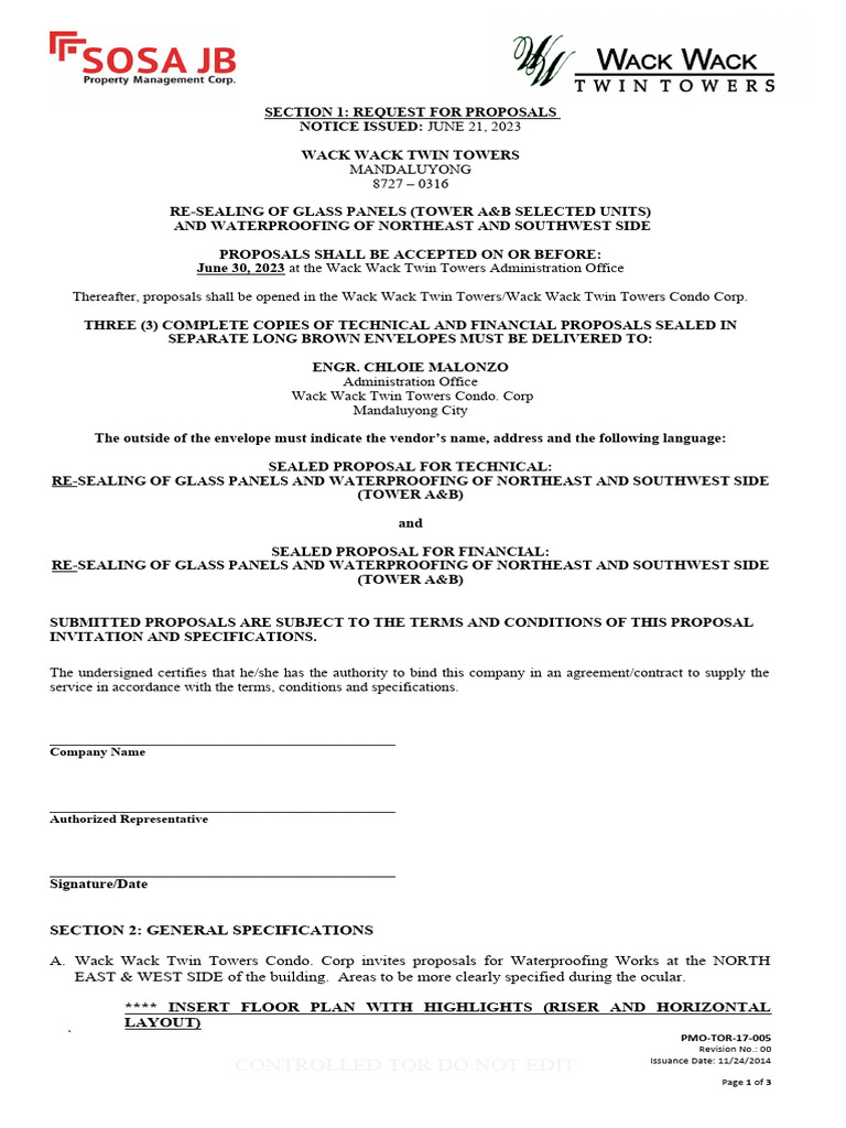 TOR. RESEALING - WATERPROOFING - v1 | PDF | Request For Proposal | Business