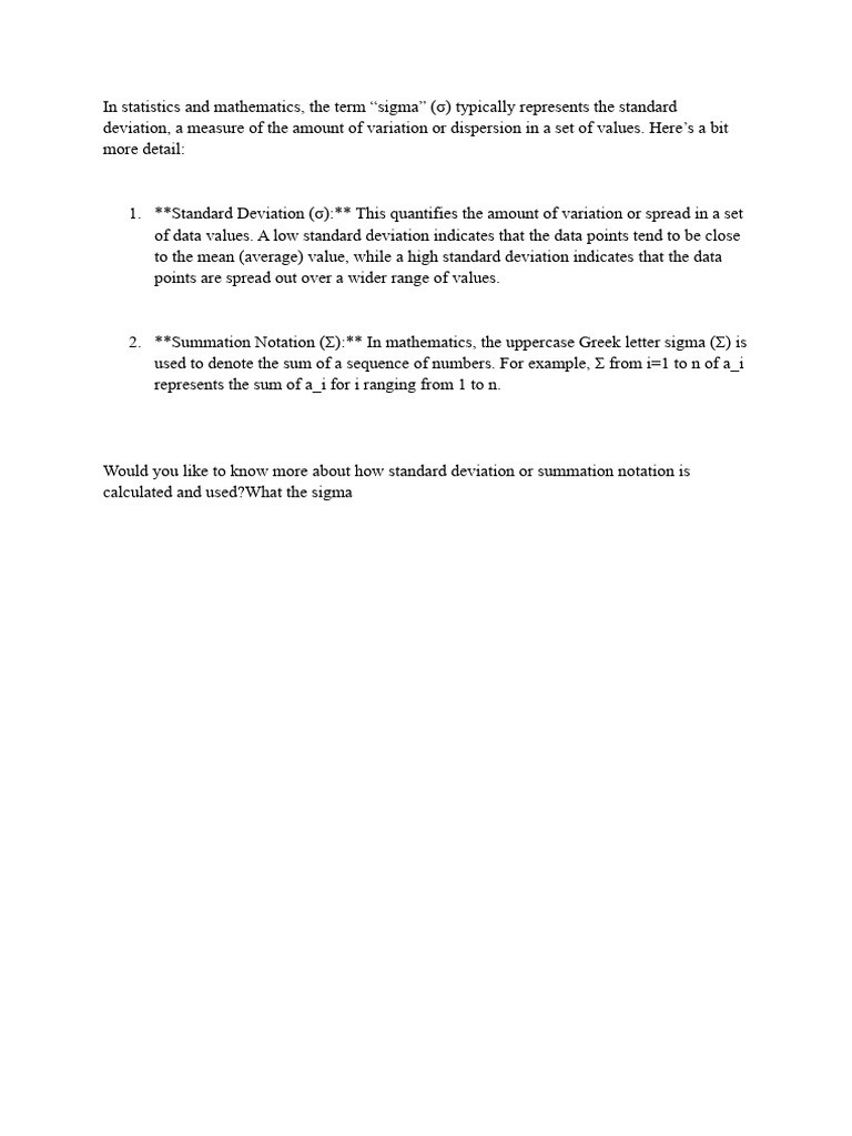 Understanding Sigma: Standard Deviation & Summation | PDF | Finance ...