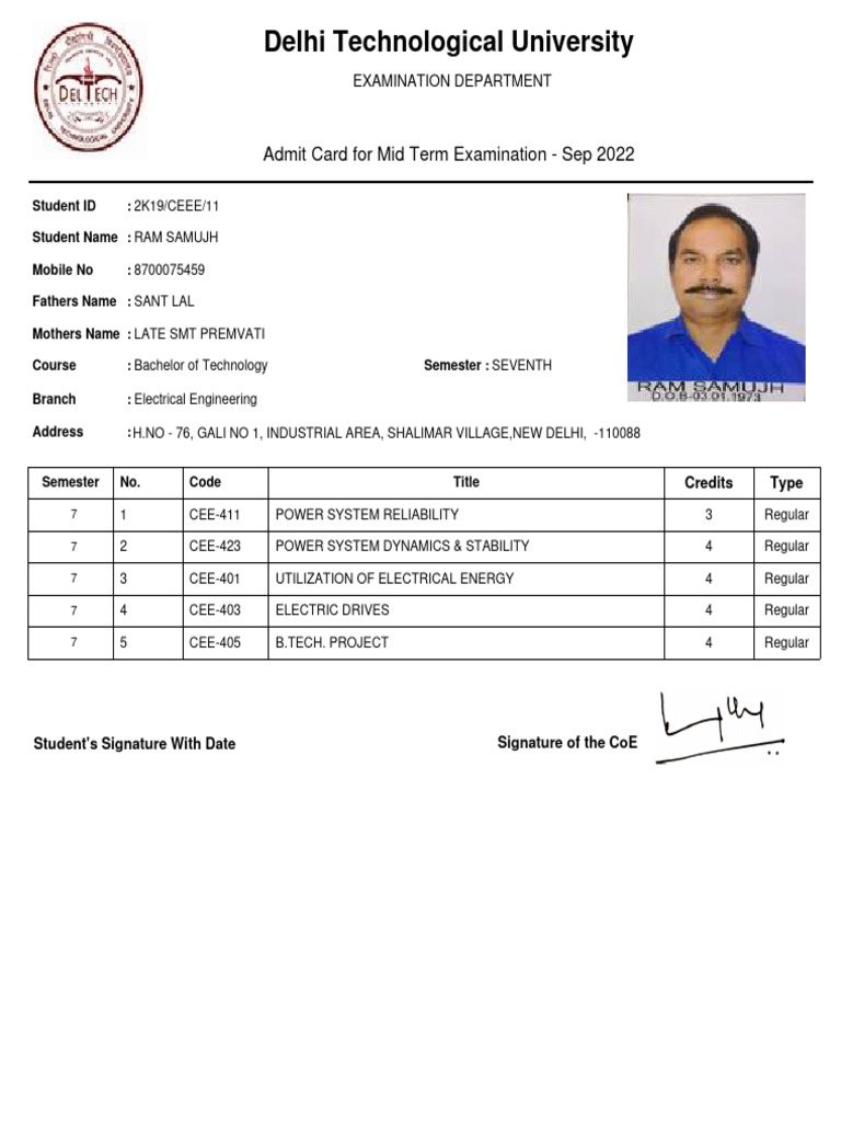 Admit Card | PDF | Computer Science | Computer Engineering
