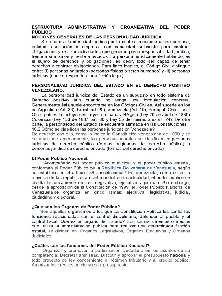 ESTRUCTURA ADMINISTRATIVA Y ORGANIZATIVA DEL PODER PUBLICO | PDF ...