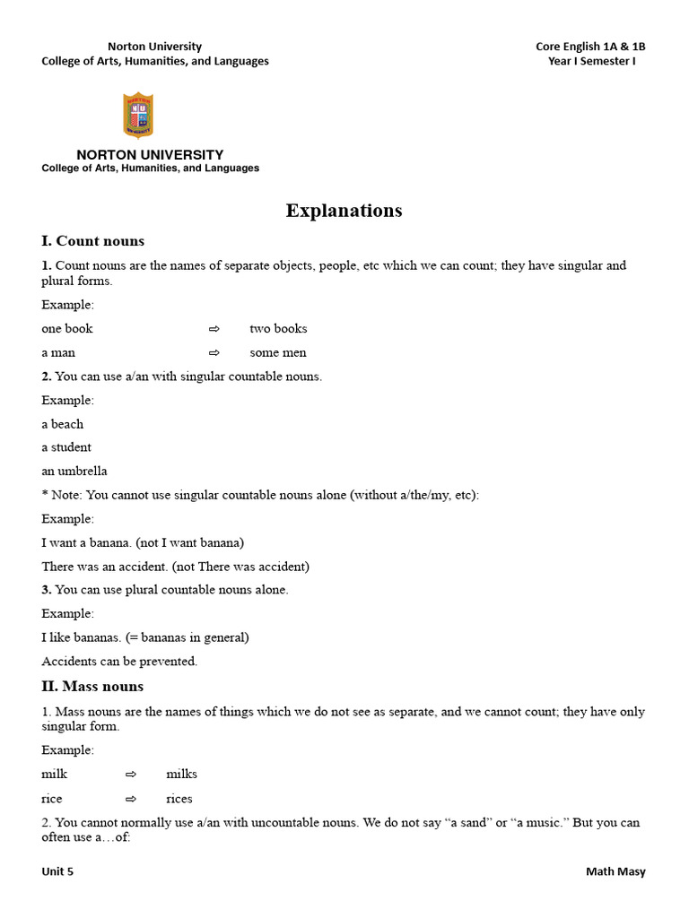 Countable and Mass Nouns | PDF | Noun | Grammatical Number