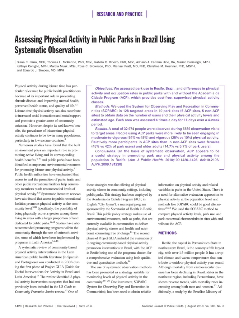 Assessing Physical Activity in Public Parks in Brazil Using Systematic ...