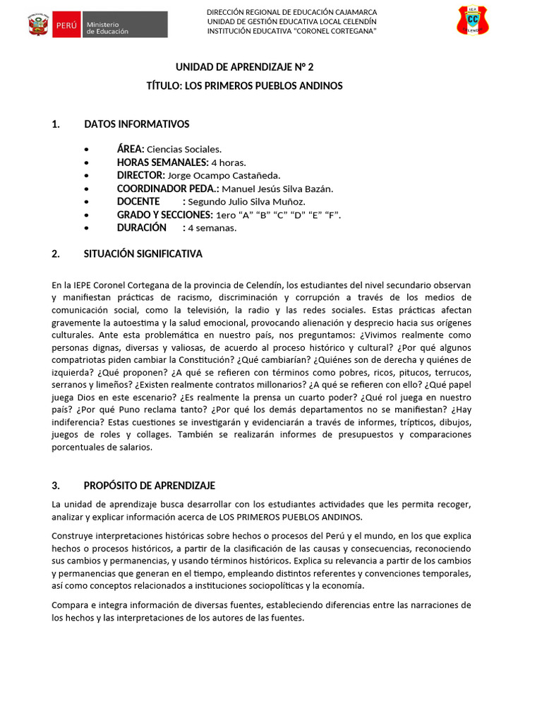 Unidad de Aprendizaje N°3 2024 | Descargar gratis PDF | Aprendizaje