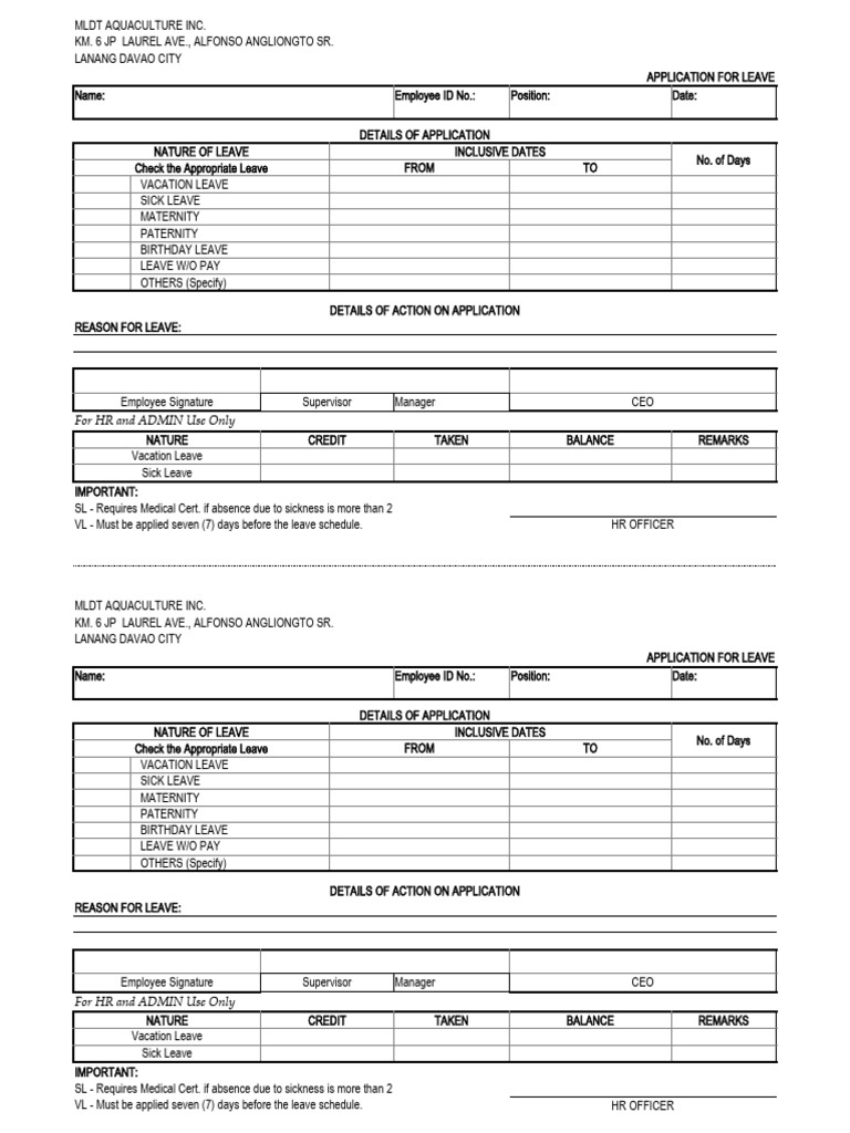 MMC - New Leave Form | PDF | Sick Leave | Employment Compensation