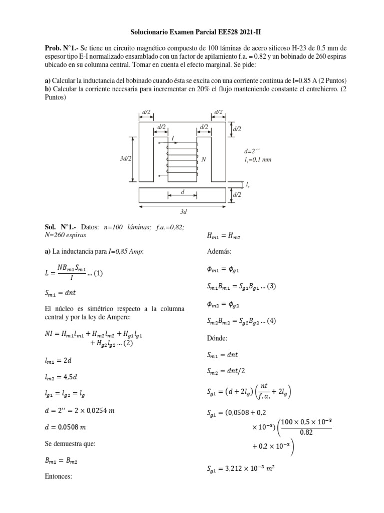 Solución Ex. Parcial EE528M 2021-2 (Prof. Gutiérrez) | PDF | Inductor | Transformador