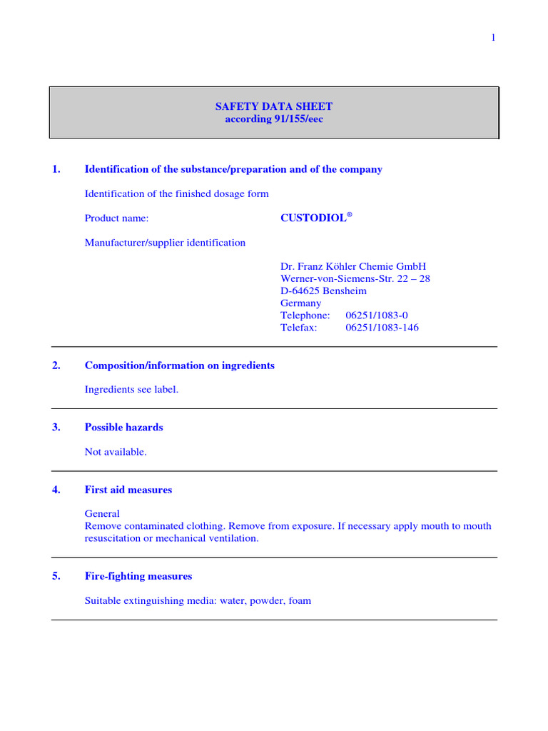 MSDS Custodiol Englisch | PDF | Waste | Waste Management