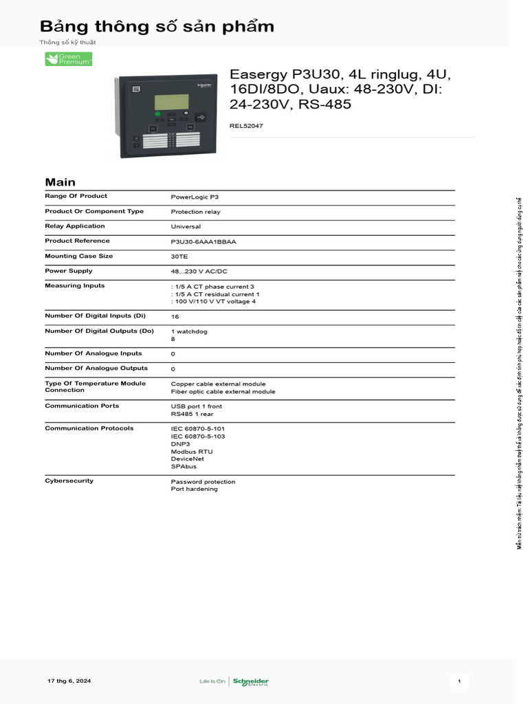 Schneider Electric - PowerLogic-P3-Protection-Relays - REL52047 | PDF ...
