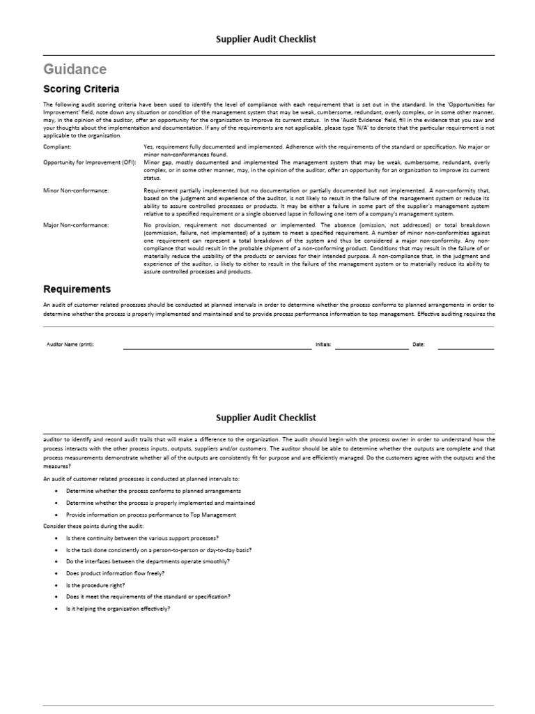 Supplier_Audit_Checklist | Download Free PDF | Audit | Verification And ...