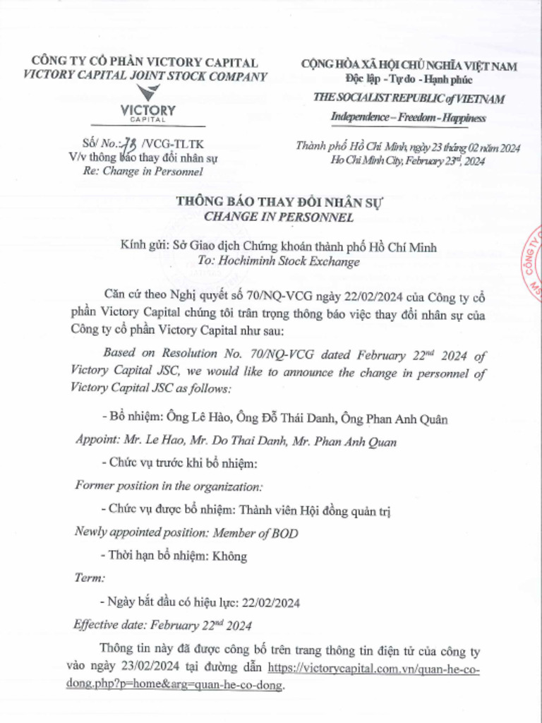 73-Cong van thong bao thay doi nhan su | PDF