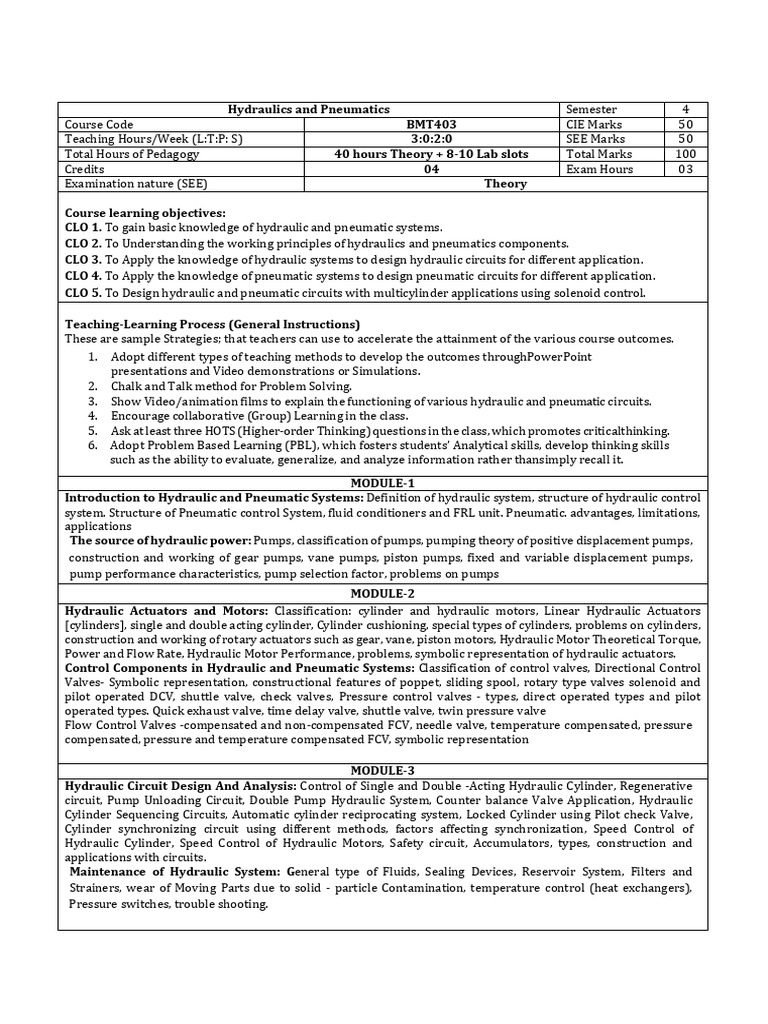 Syllabus BMT 403 | PDF | Valve | Actuator