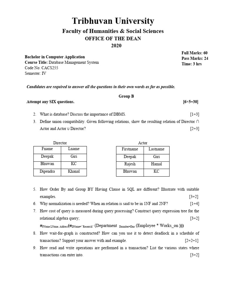 Database Management Exam Questions | PDF | Databases | Data Management ...
