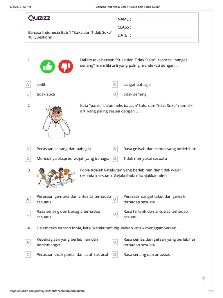Bahasa Indonesia Bab 1 - Suka Dan Tidak Suka | PDF