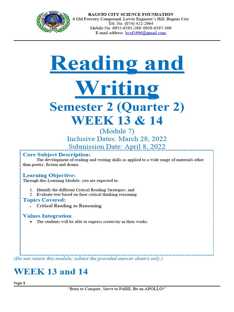 Reading and Writing Module 7 | PDF | Fallacy | Critical Thinking