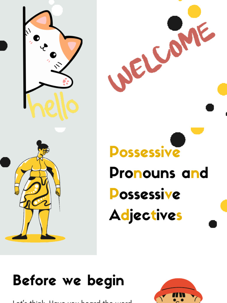 Subject Pronouns and Possessive Adjectives Presentation in Yellow and ...