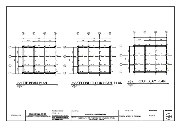 Roof Beam Plan Tie Beam Plan Second Floor Beam Plan: A B C D A B C D A ...