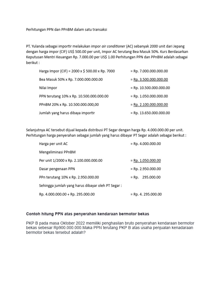 Perhitungan PPN Dan PPNBM Dalam Satu Transaksi | PDF | Pengelolaan Keuangan & Uang