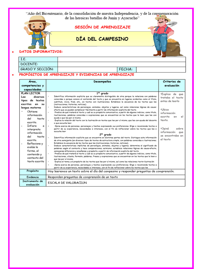 U4 S1 SESION D4 PLAN LECTOR DIA DEL CAMPESINO | Descargar gratis PDF ...
