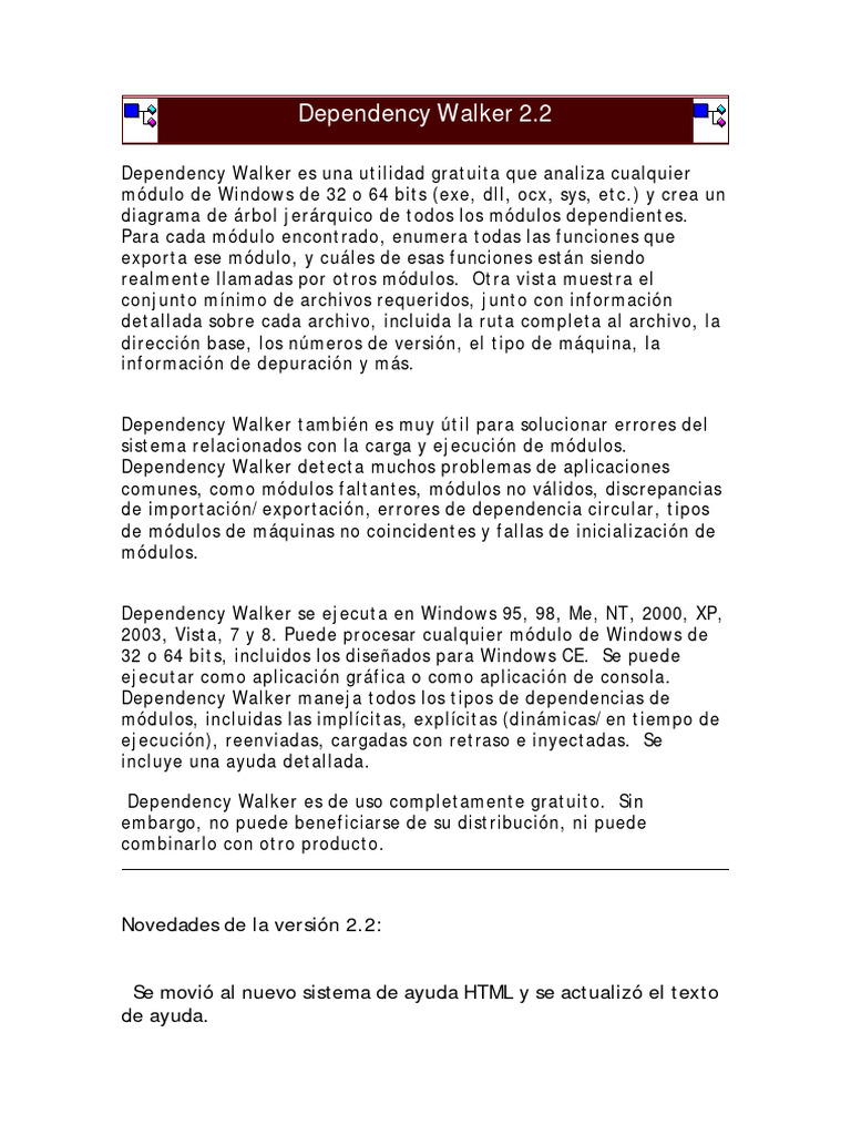 Dependency Walker 2.2 | Descargar gratis PDF | Microsoft Windows | Windows XP